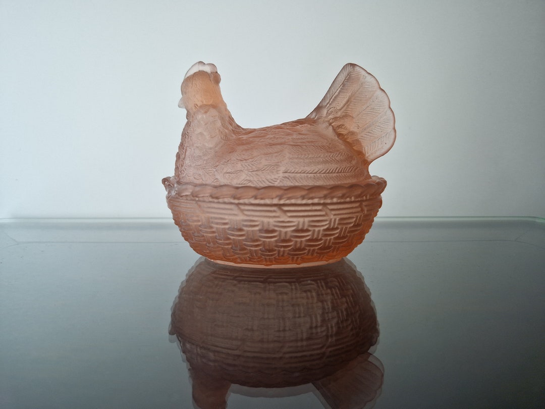 Vintage Pink Glass Hen on Nest, Easter Decoration, Farmhouse Chicken ...