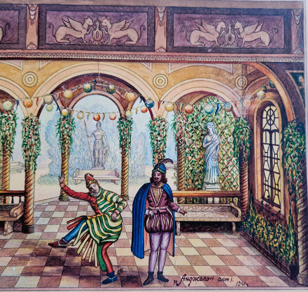 Vintage Opera Set Stage Design Watercolor Painting: Angelo Opera, 1941 ...