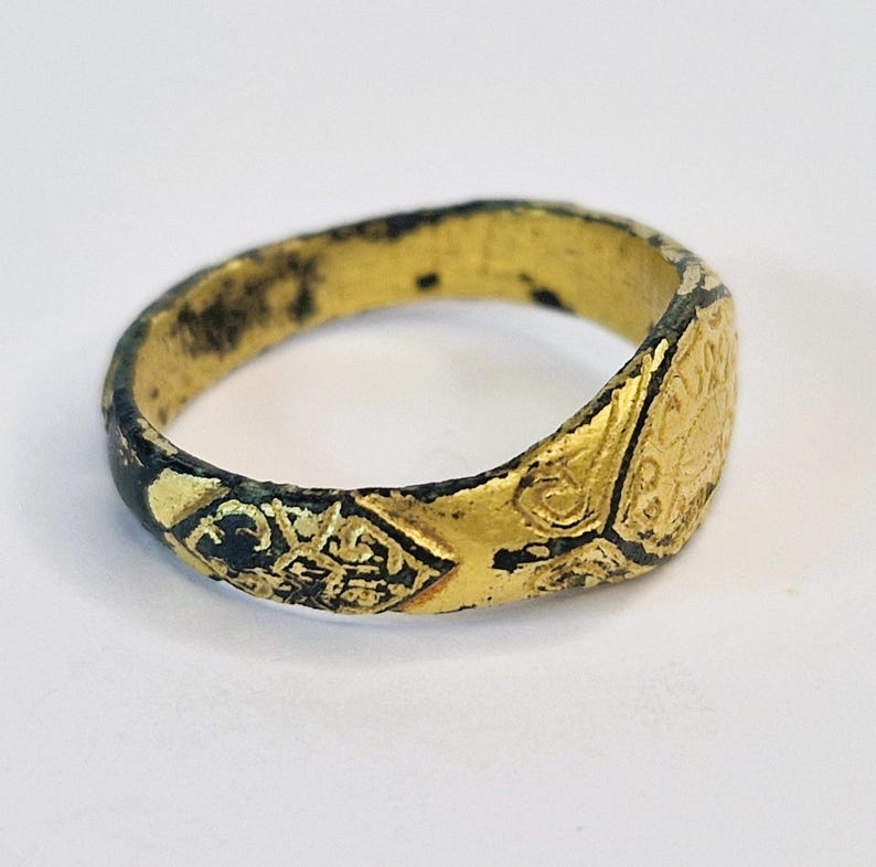 Antique Gilt Bronze Signet Ring: Ottoman Islamic Calligraphy Jewelry ...