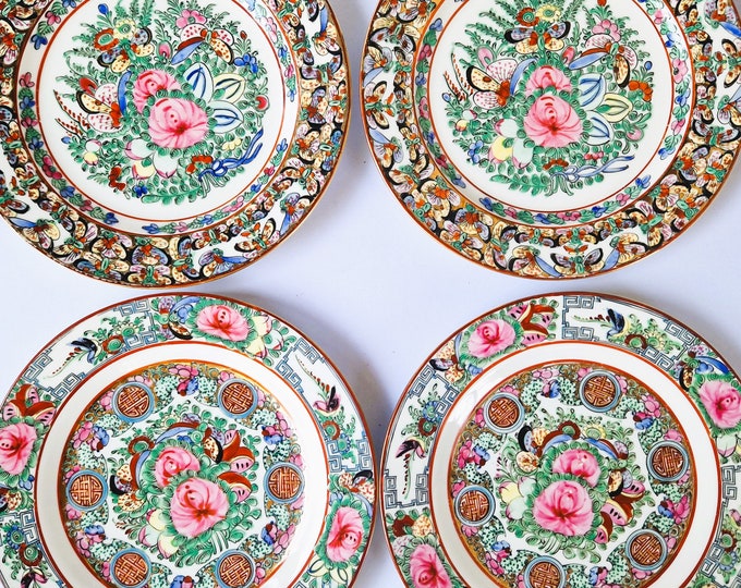 9" Rose Medallion Chinese Porcelain Dinner Plates, Vintage Hand Painted ...