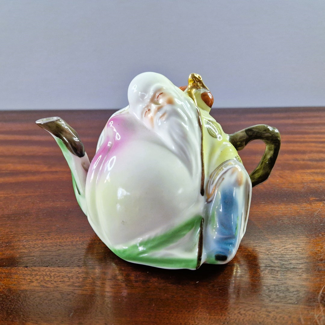 Vintage Chinese Teapot, Ceramic Tea Pot 1960's Shou Xing God of ...