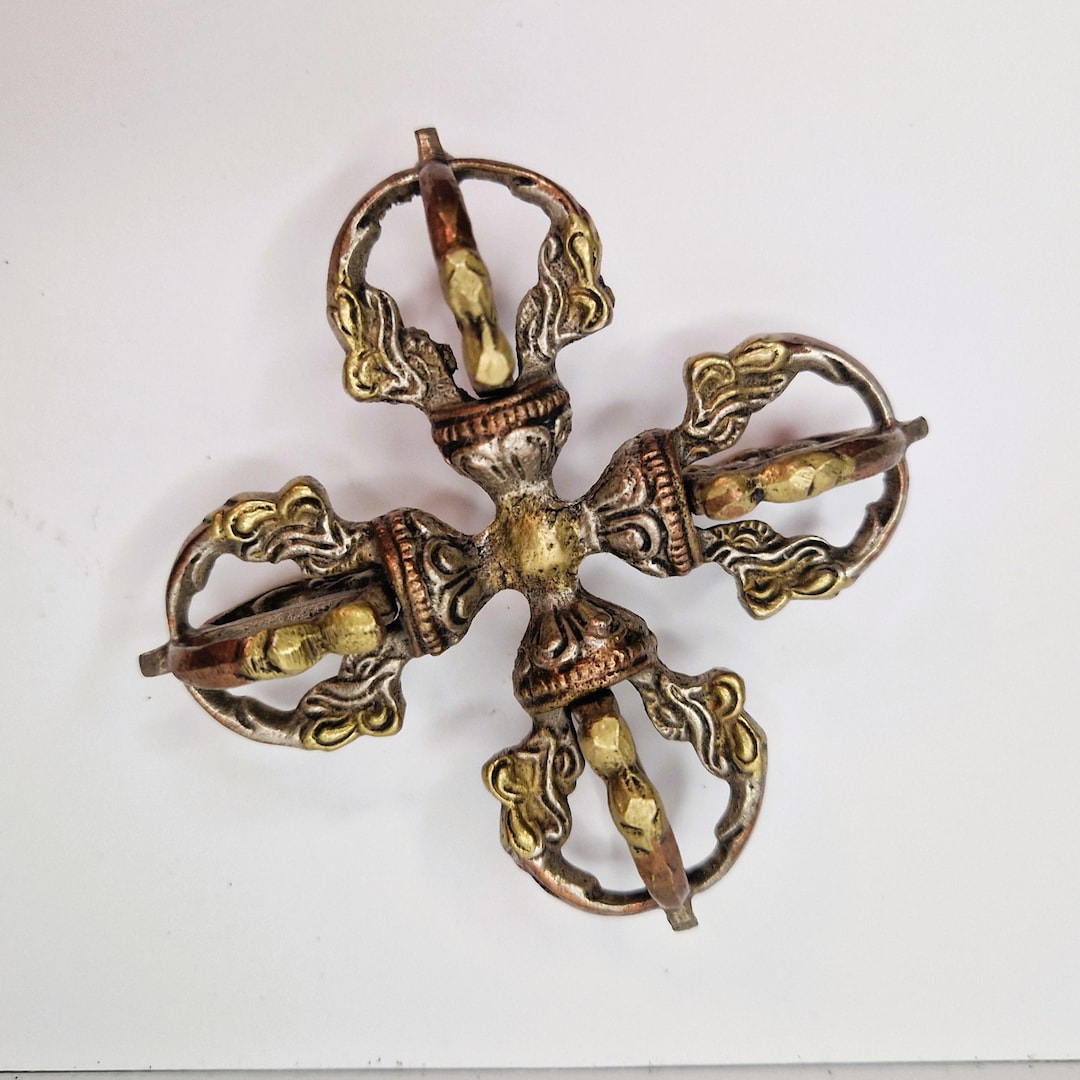 Double Vajra Dorje, Tibetan Vintage Bronze Vajra, Himalayan Ritual Tool ...
