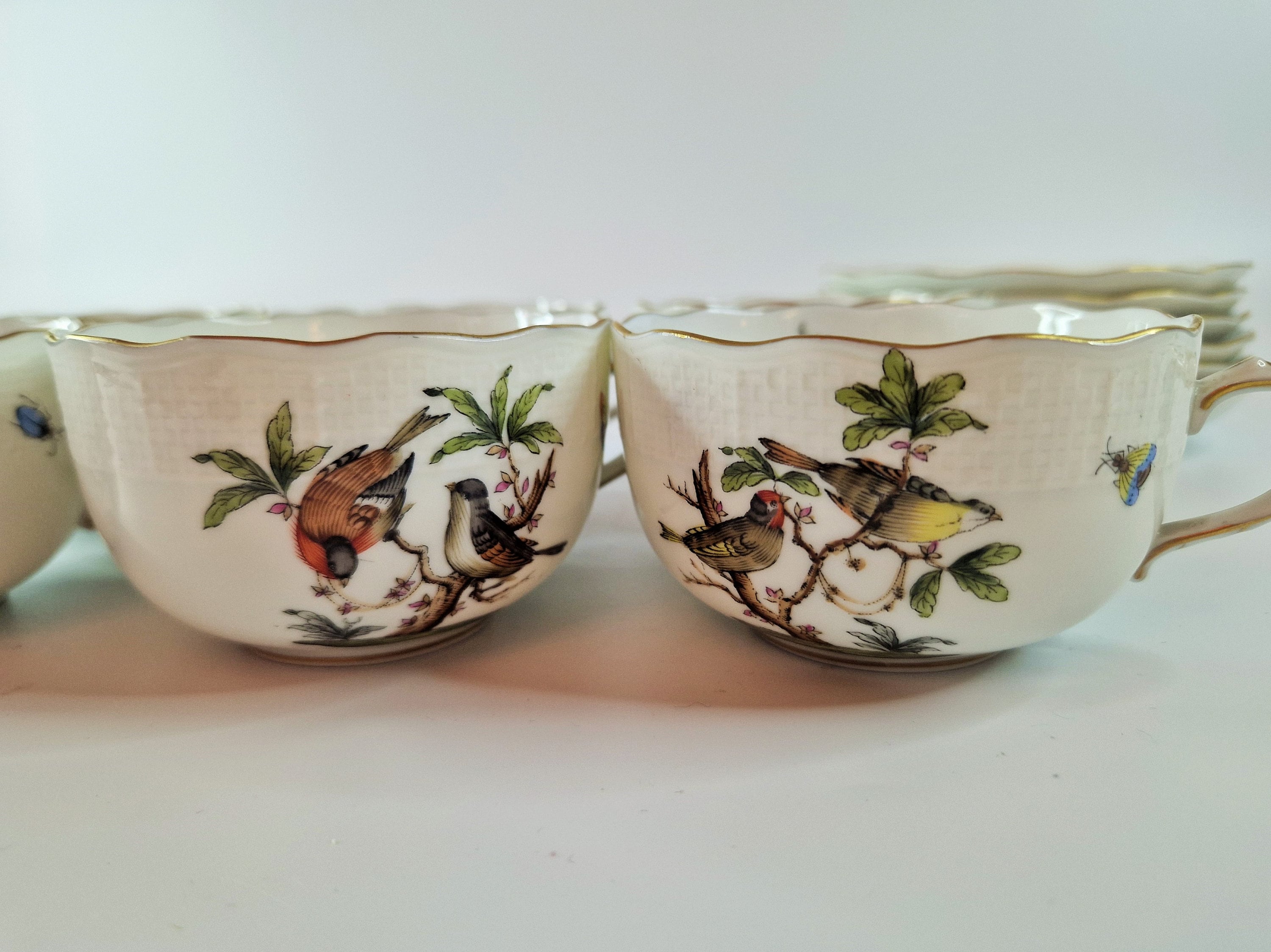 Tea Set for 6 People Rothschild Bird Herend Porcelain, Wedding Gift, 1976 Herend Tea Set ...