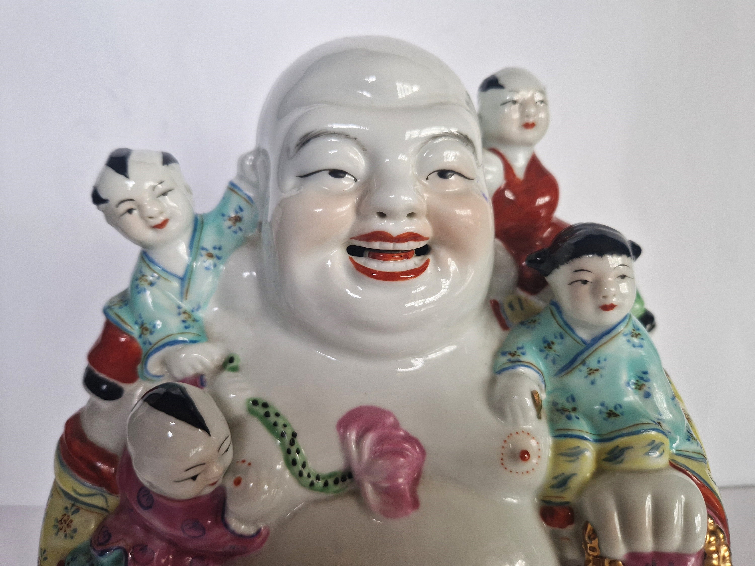 Vintage Porcelain Laughing Buddha Hotei, Large Happy Smiling Buddha ...