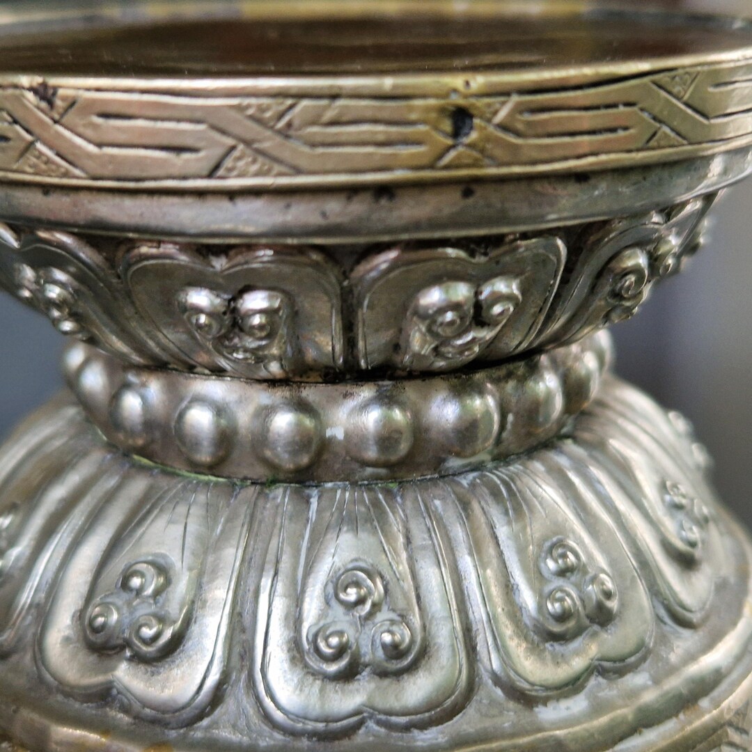 Antique Tibetan Lotus-throne Pedestal for a Buddha Statue, Silver ...