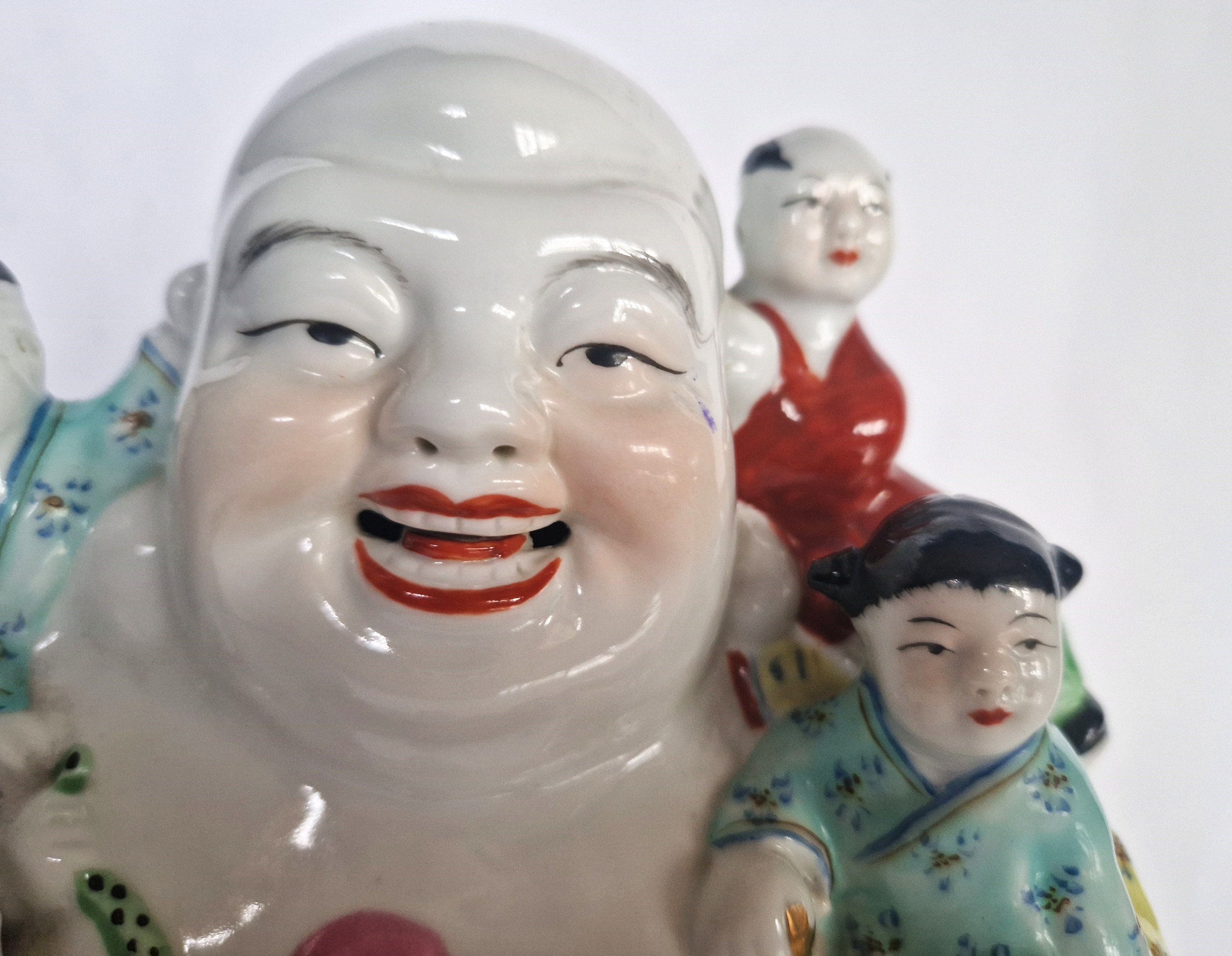 Vintage Porcelain Laughing Buddha Hotei, Large Happy Smiling Buddha ...