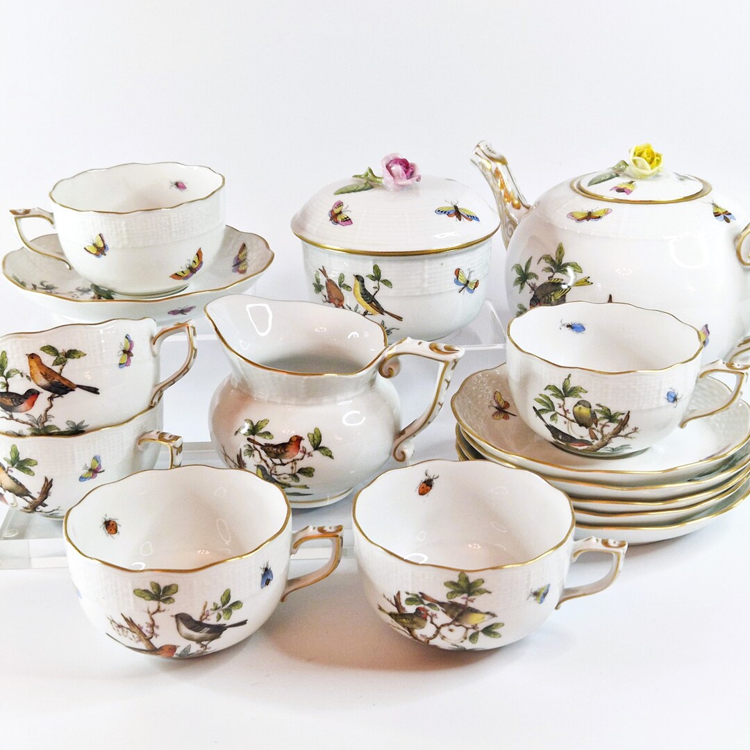 Herend Rothschild Bird Tea Set: Porcelain Fine China Service for 6 - Etsy