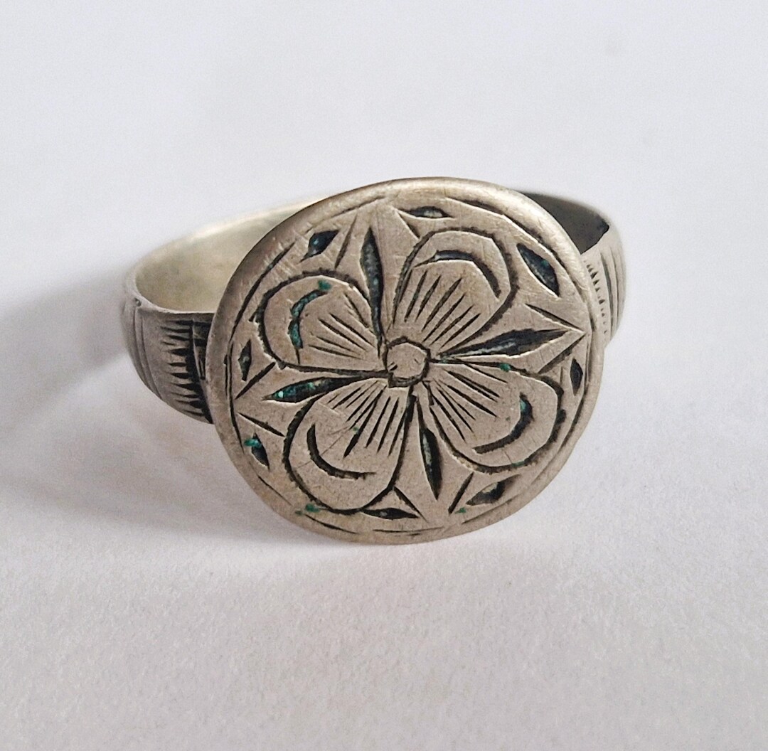 Ancient Medieval Silver Ring With Floral Ornament , Antique Ring Silver ...