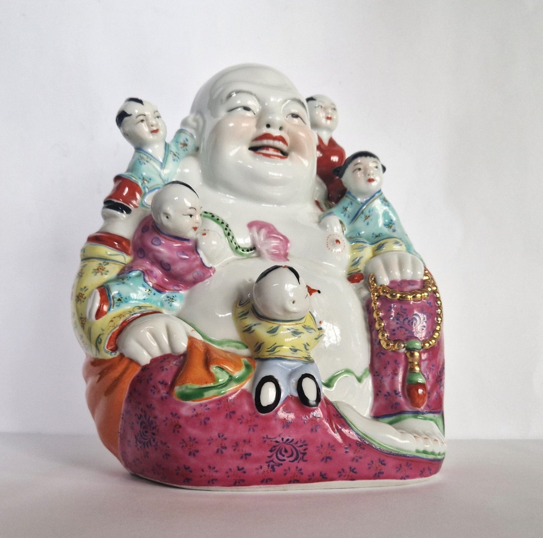 Vintage Porcelain Laughing Buddha Hotei, Large Happy Smiling Buddha ...