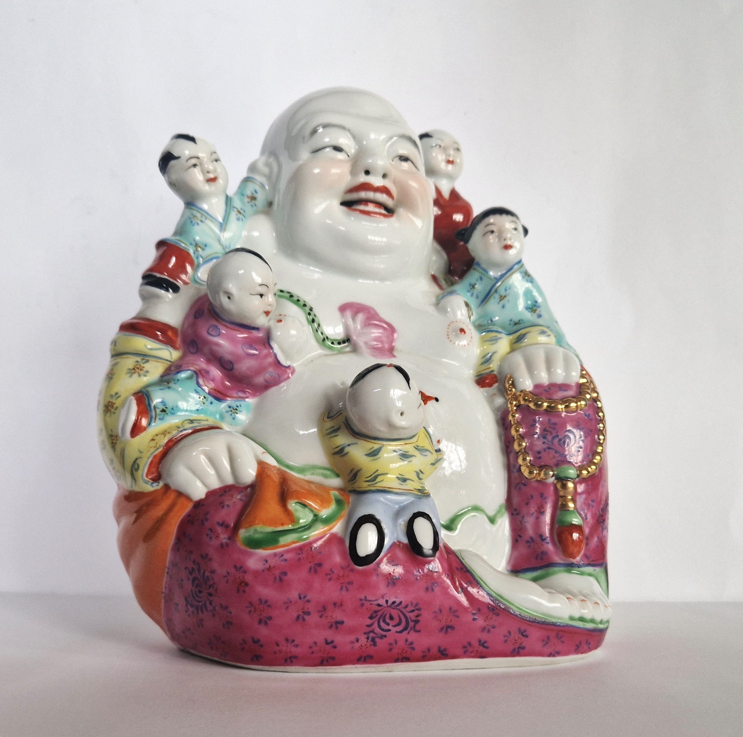 Vintage Porcelain Laughing Buddha Hotei, Large Happy Smiling Buddha ...