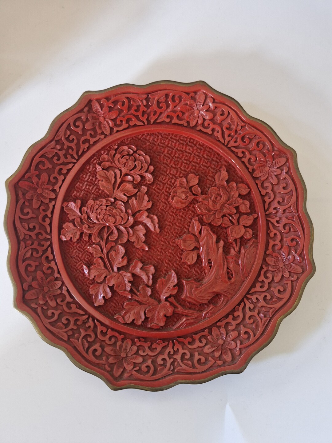Vinage Chinese Plate Cinnabar Plate Carved Red Lacquer Mid - Etsy