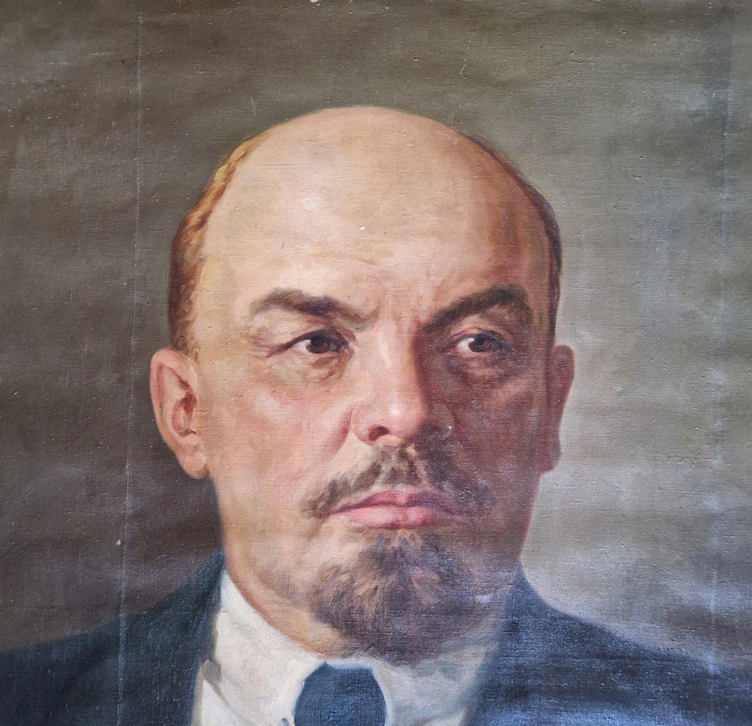 Vintage Oil Painting Original Portrait of Lenin, Soviet Oil Painting ...