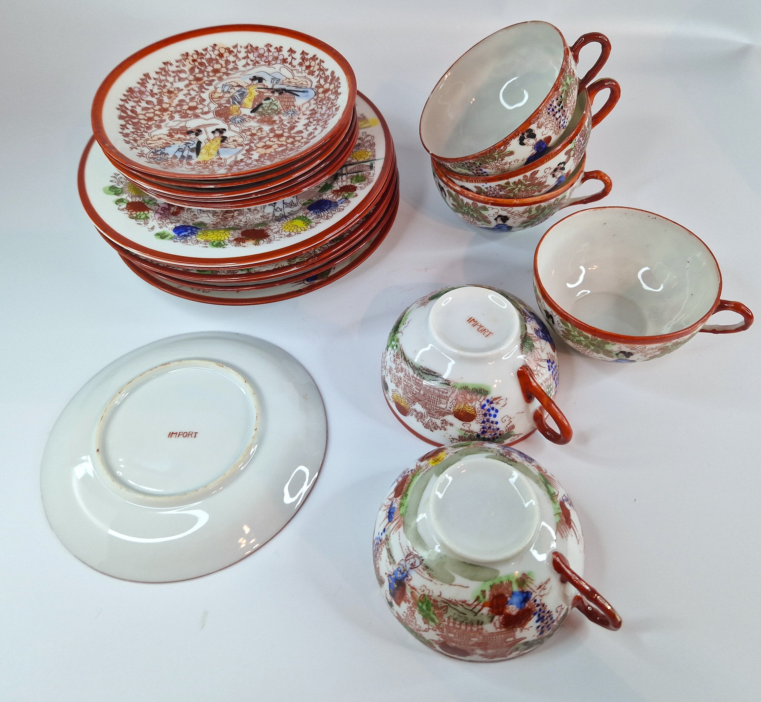 Japanese Porcelain Tea Set for 6 Person, Vintage Porcelain Set, Finely ...