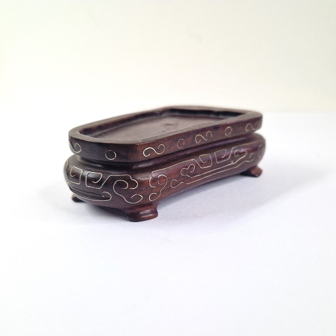 Exquisite Wooden Base for Rocks or Jade With Silver Wire Inlay - Asian ...