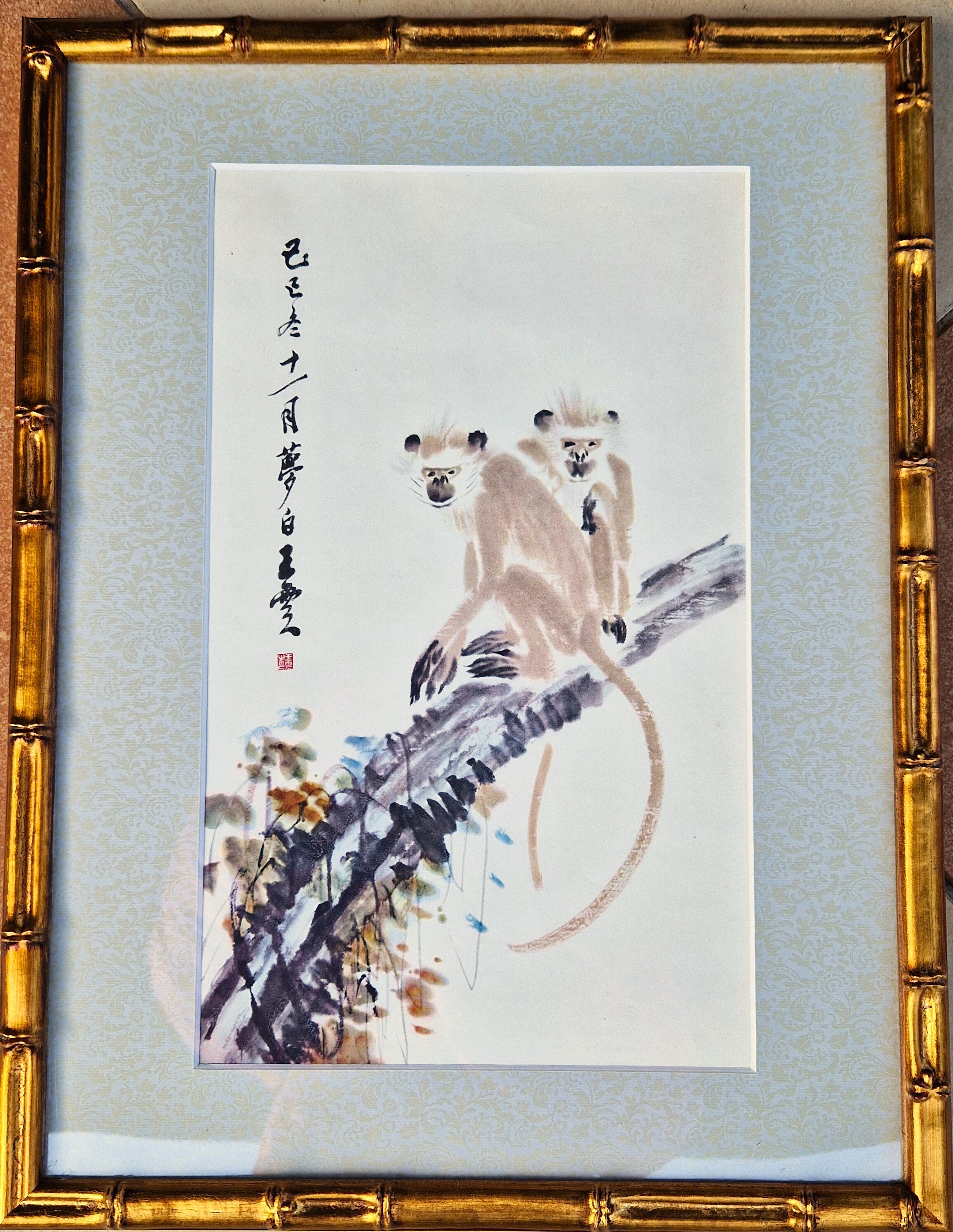 Wang Mengbai two Monkeys in the Mangrove Chinese Painting Artwork 王梦白 ...