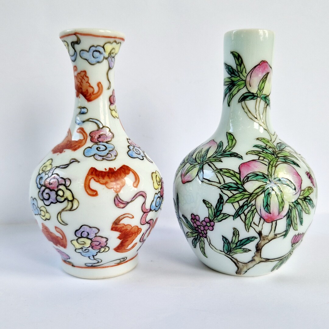 Vintage Chinese Porcelain Miniature Vase X 2 Pcs, Pair Tongzhi Mark ...