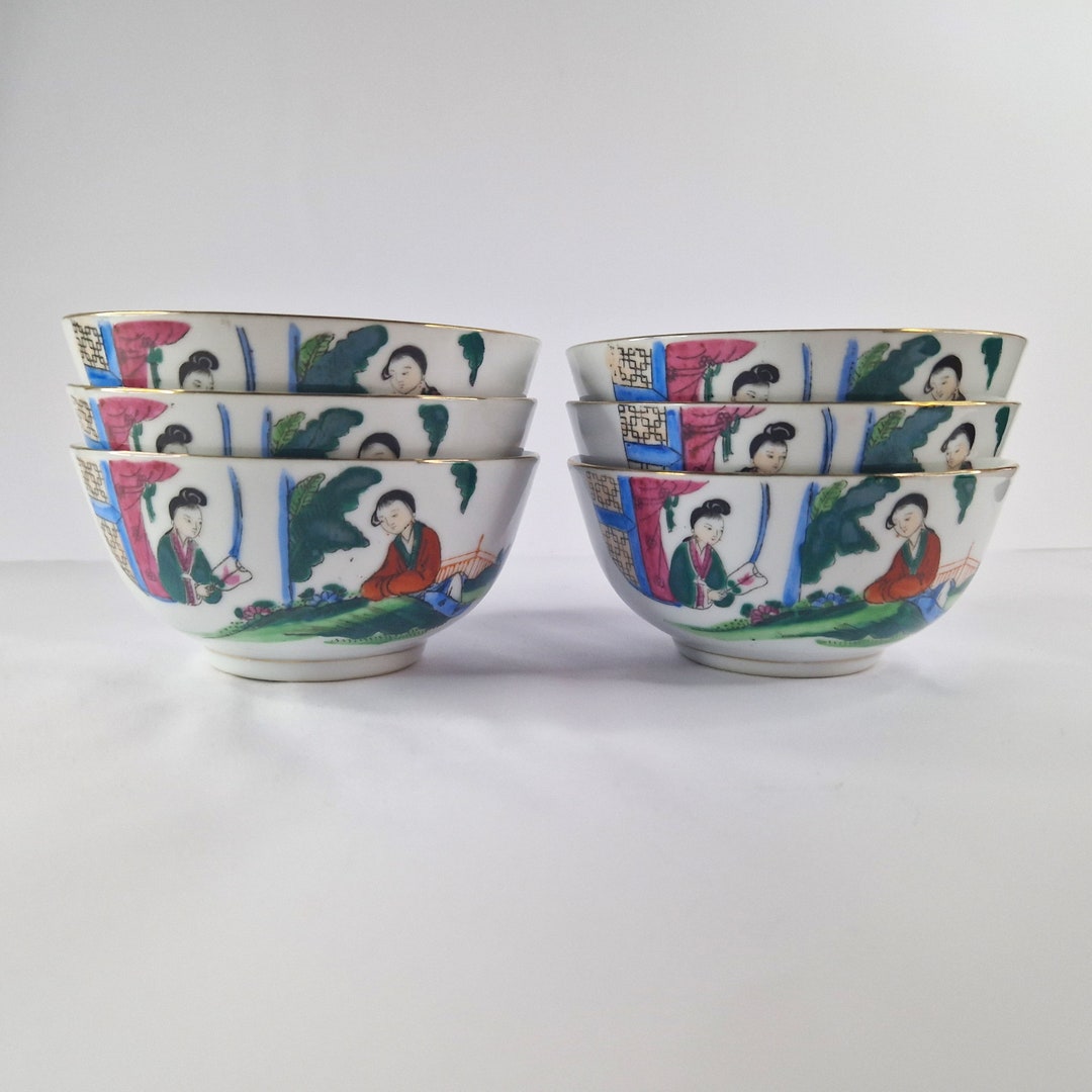 Chinese Porcelain Bowls Set of 6, Vintage Chinese Ladies Dish, Rice ...