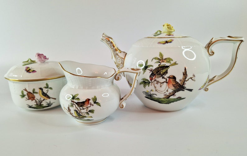Herend Rothschild Bird Tea Set: Porcelain Fine China Service for 6 - Etsy