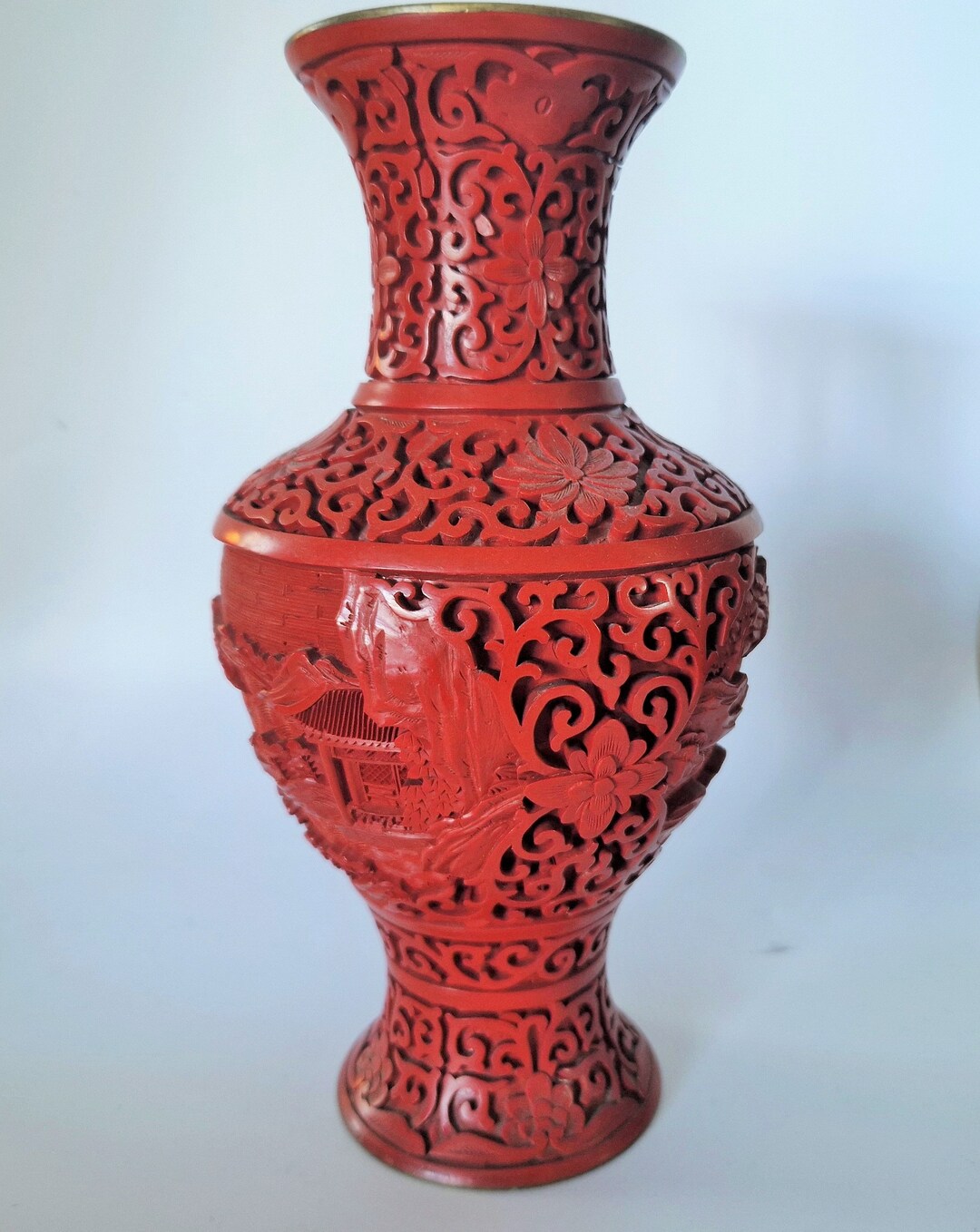 Vintage Chinese Red Lacquer Cinnabar Vase Carved Lacquer 10.2 - Etsy