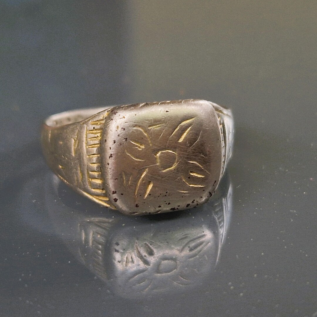 Ancient Medieval Silver Ring With Floral Ornament, Antique Large Ring ...