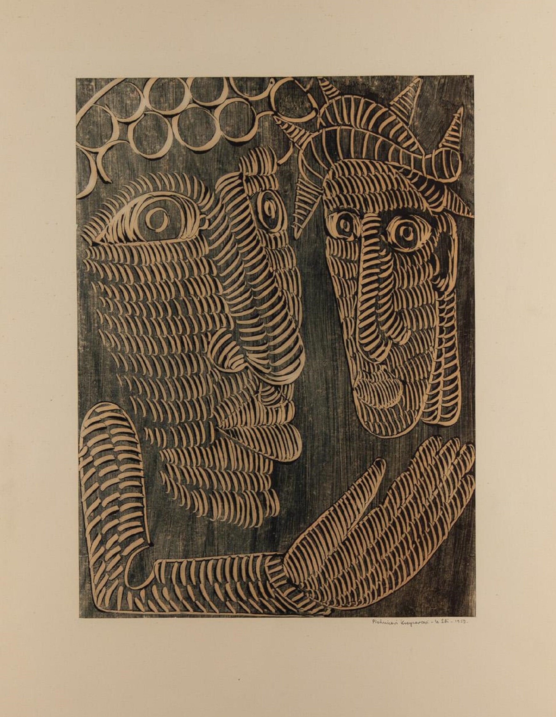Leon Sliwinski, Unique Old Monotype vision of Martyrdom 1959, Pensil ...