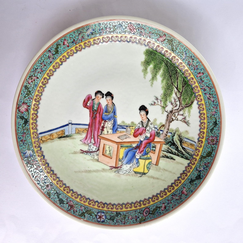 Hand-painted Antique Chinese Porcelain Plate: Chinoiserie Garden Scene ...