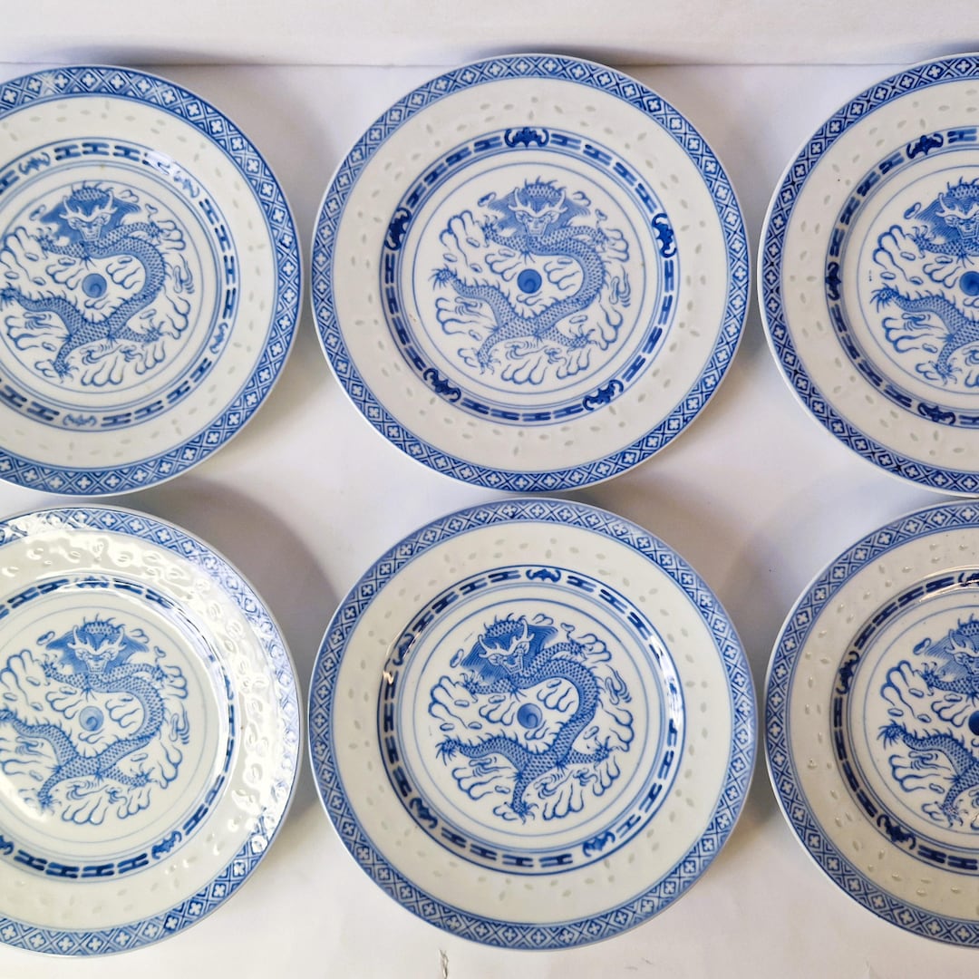7" Vintage Chinese Rice Grain Eyes Porcelain Plate 18,2 Cm, Dragon ...