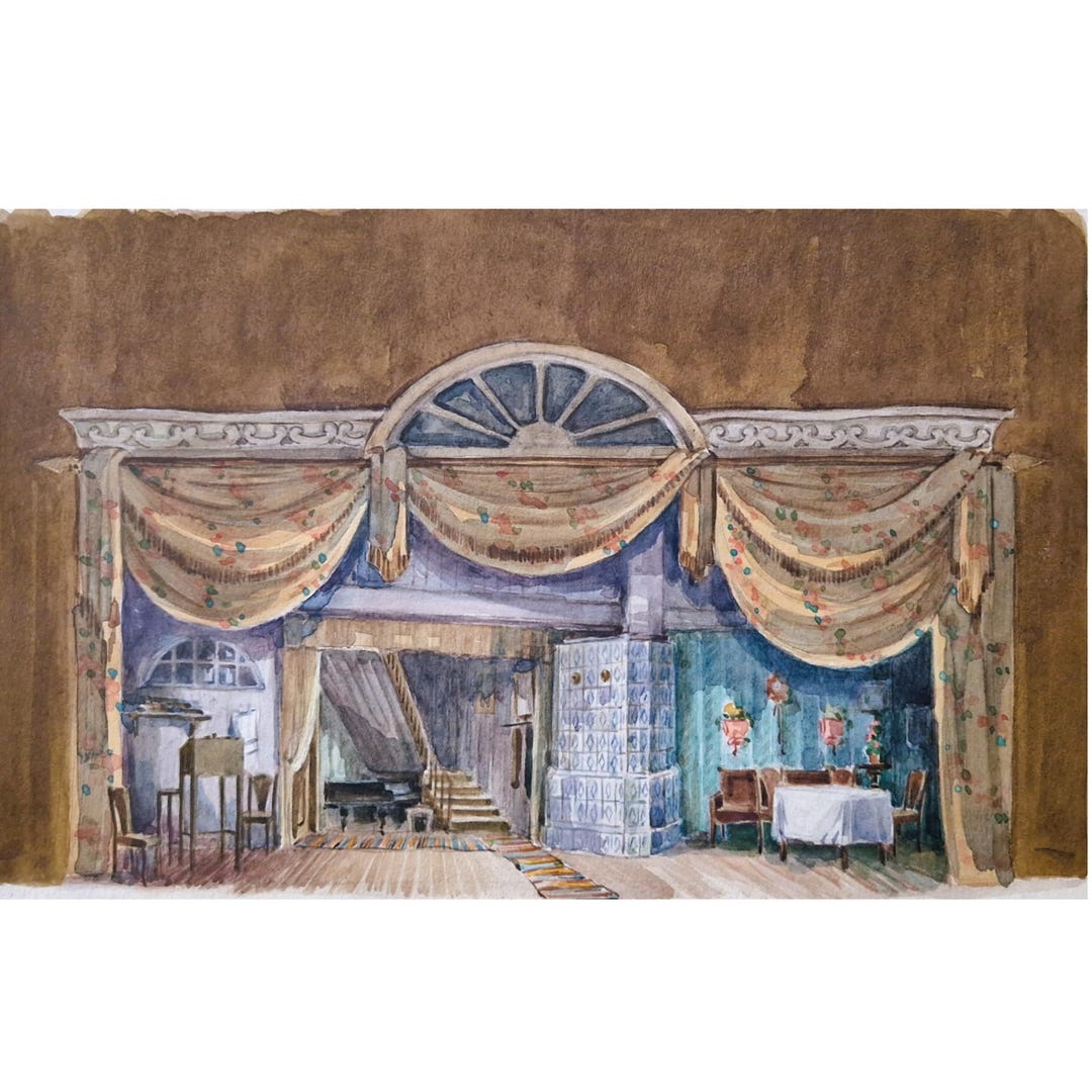 Theater Stage Design Original Painting, Antique Watercolor Scenography ...