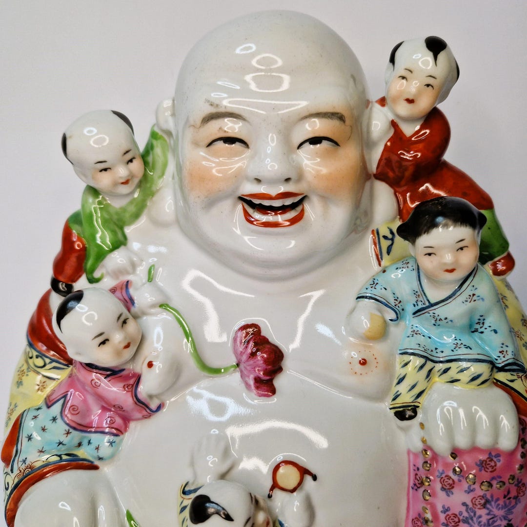 Vintage Porcelain Laughing Buddha Hotei, Large Happy Smiling Buddha ...