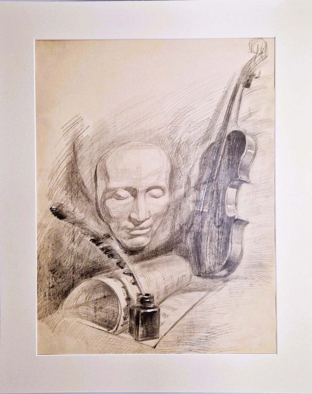 Vintage Pencil and Charcoal Drawing Vanitas Still Life, Original Wall ...