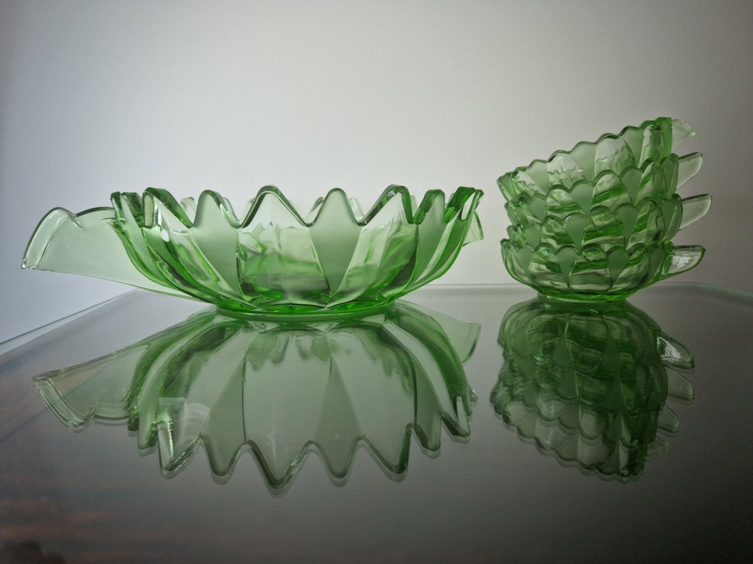 Set Of Art Deco Glass Bowl Wedding Decor Table Pressed Glass Dish Centerpiece Fruit Serving