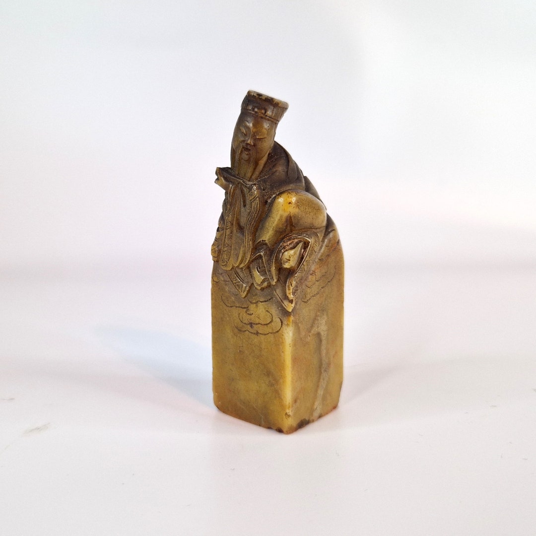 Chinese Seal Bownish-yellow Soapstone Carved With the Immortal Lu ...