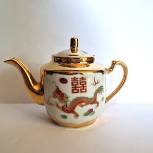 Vintage 22K Gold Dragon & Phoenix Porcelain Tea Set, Gilded Tea Pot and ...