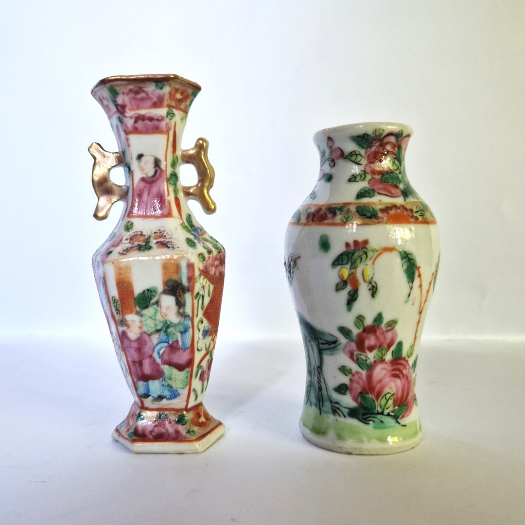 Pair of Chinese Porcelain Canton Vases, China Cantonese Export Famille ...
