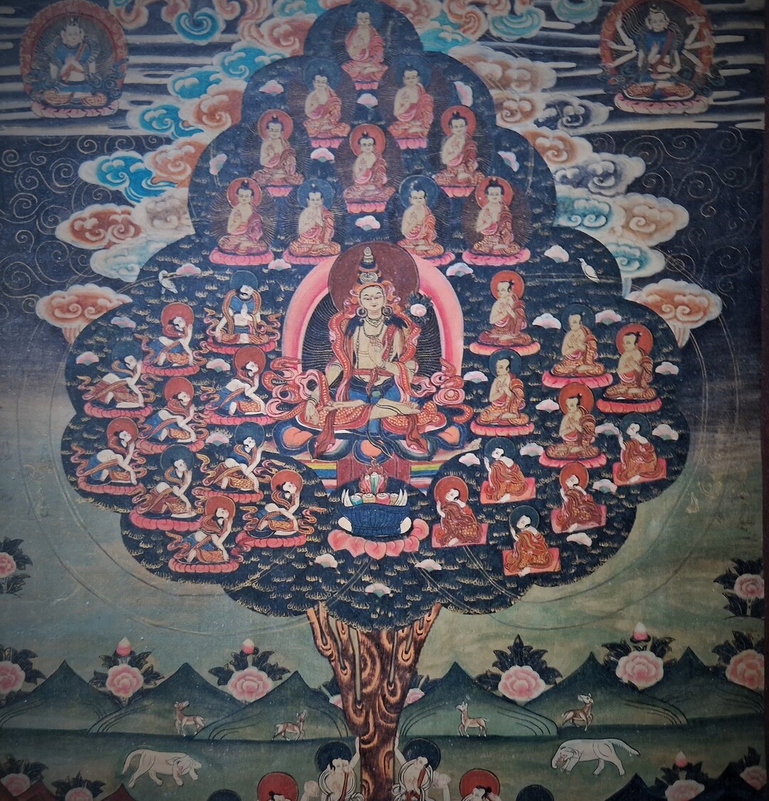 Old Thangka, Tree Padmapani Buddha, Refuge Tree, Hand Painted on Canvas ...