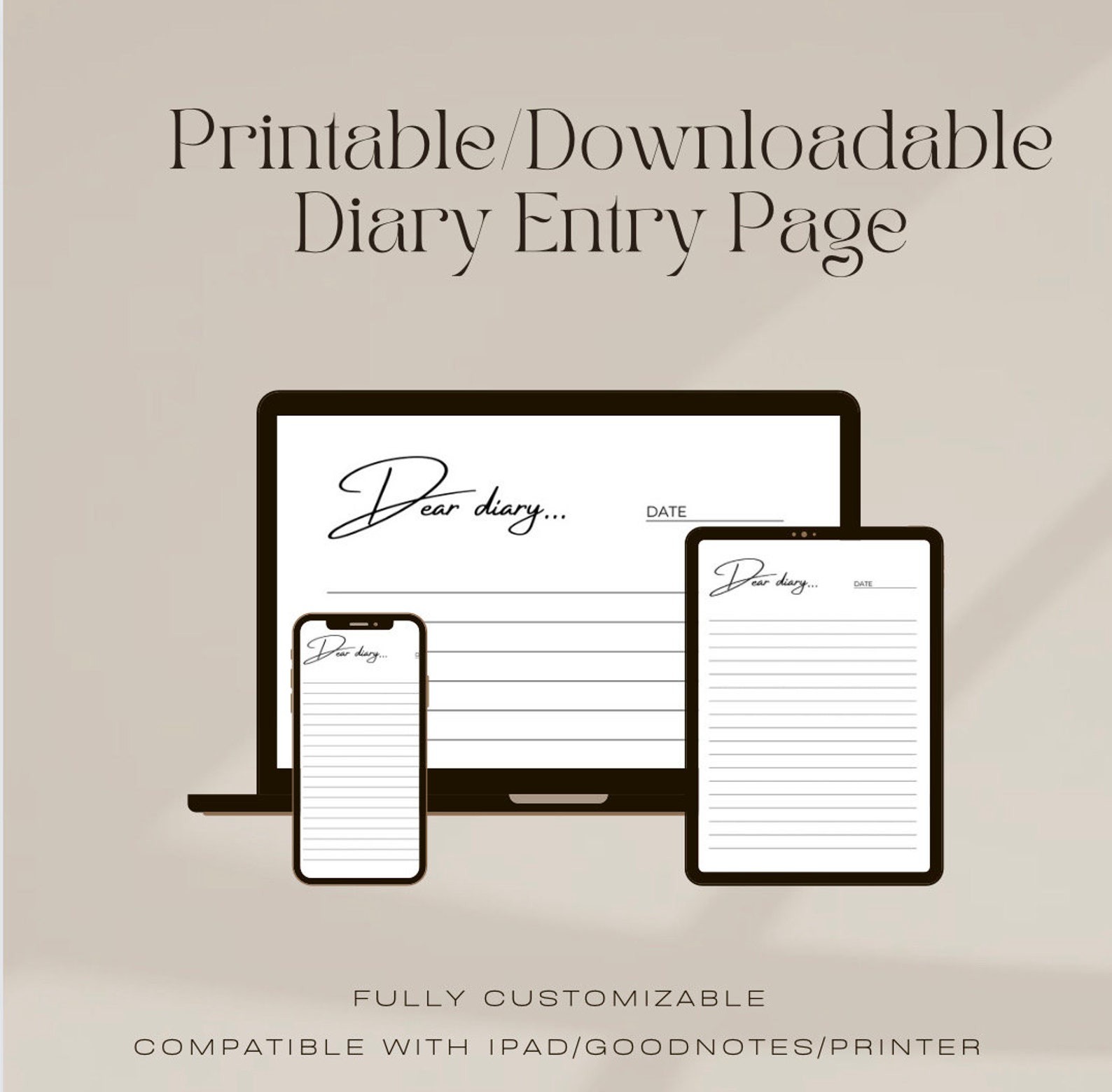 Black and White Digital Diary Page - Etsy