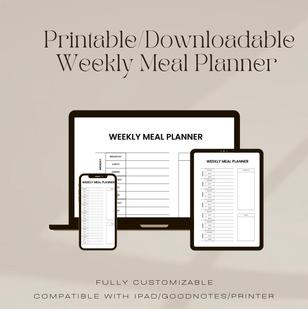 Basic Black & White Weekly Meal Planner - Etsy