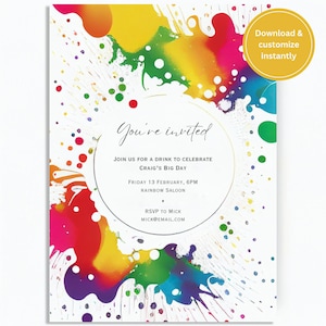 Editable Rainbow Splash Invitation for Cocktail Parties, Birthdays ...