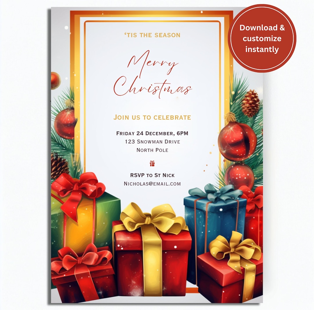 Editable Festive Invitation for Christmas Parties, End of Year Drinks ...