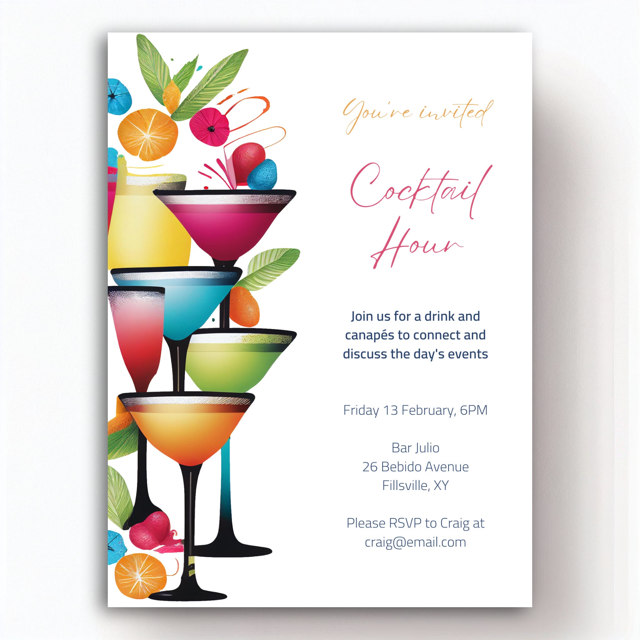 Editable Colourful Cocktail Hour Invitation for Cocktail Parties ...