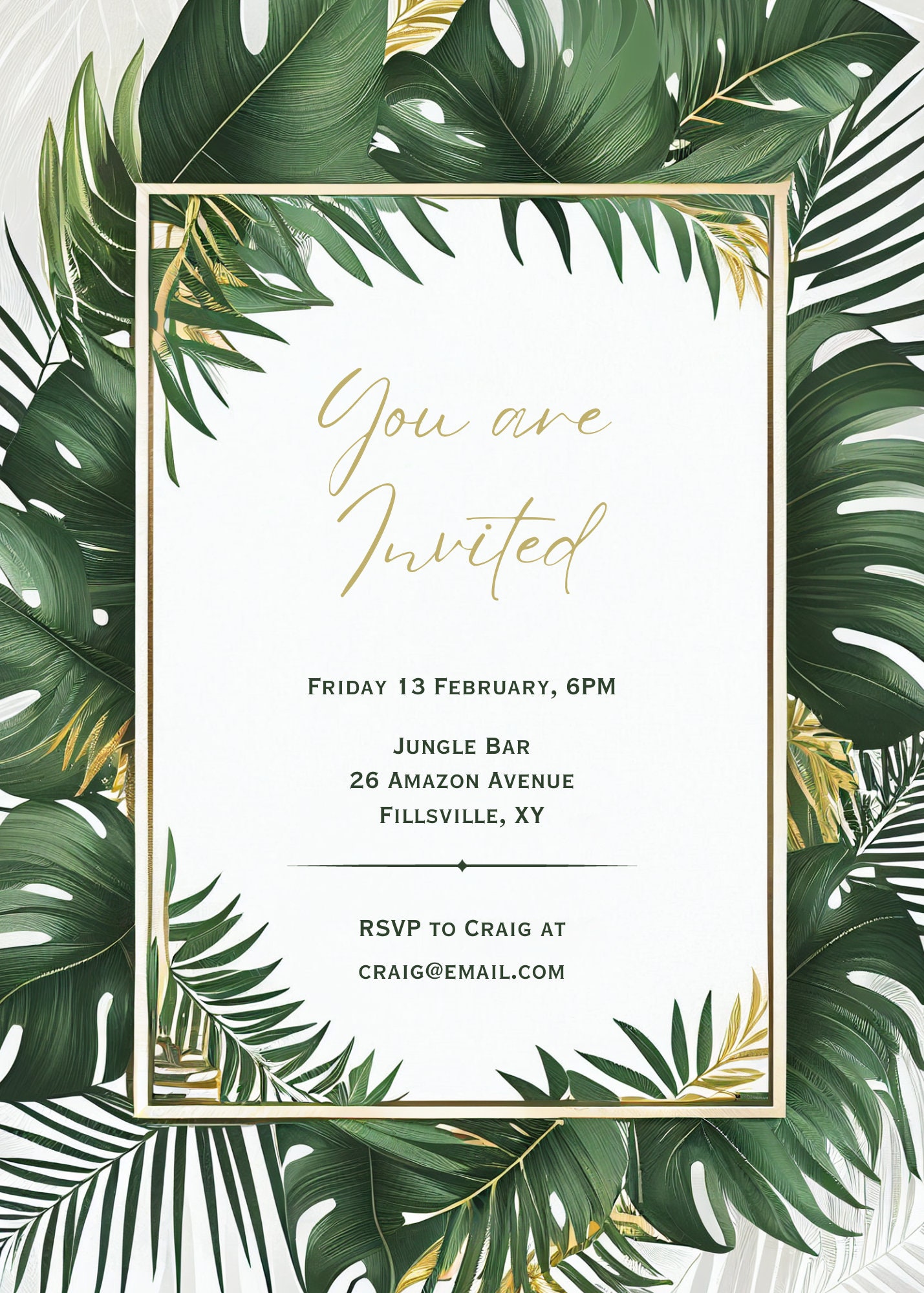 Editable Jungle Themed Invitation for Cocktail Parties, Birthdays ...