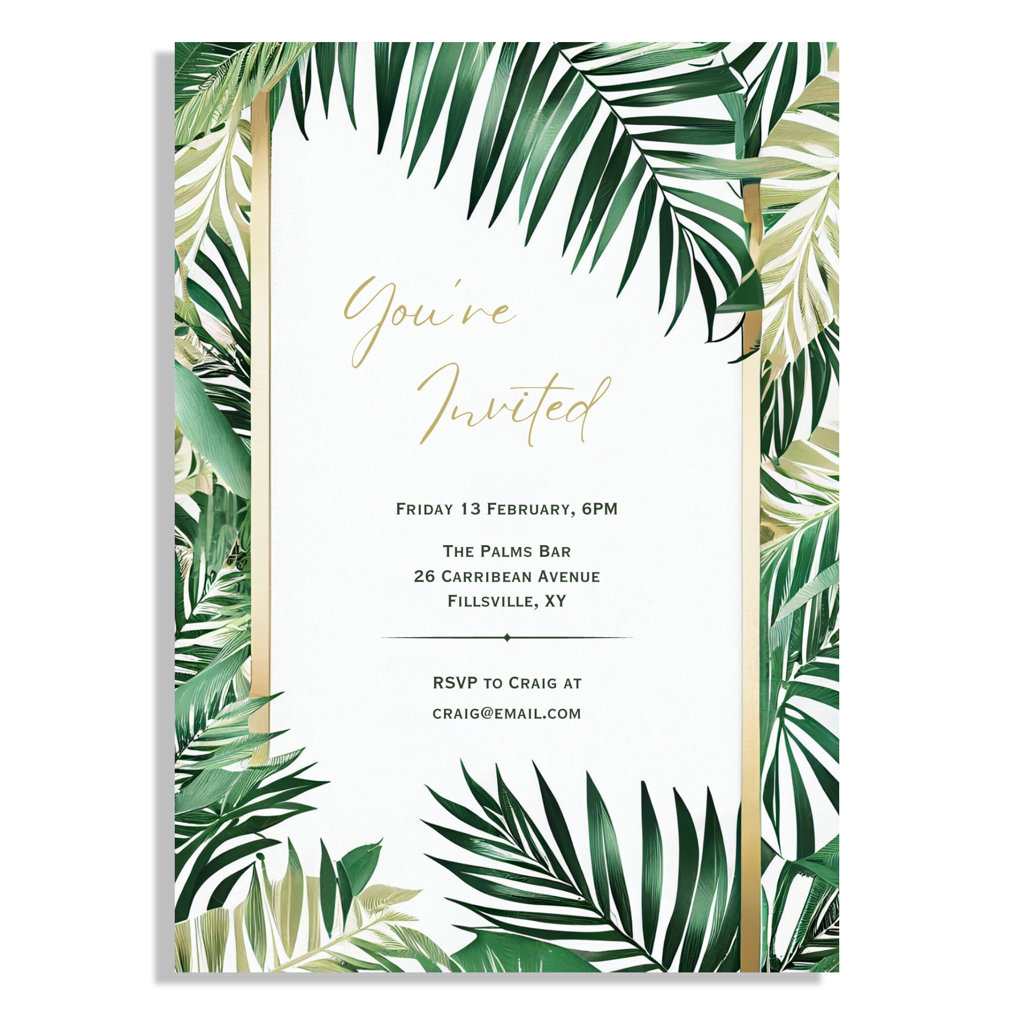 Editable Palm Tree Themed Invitation for Cocktail Parties, Birthdays ...