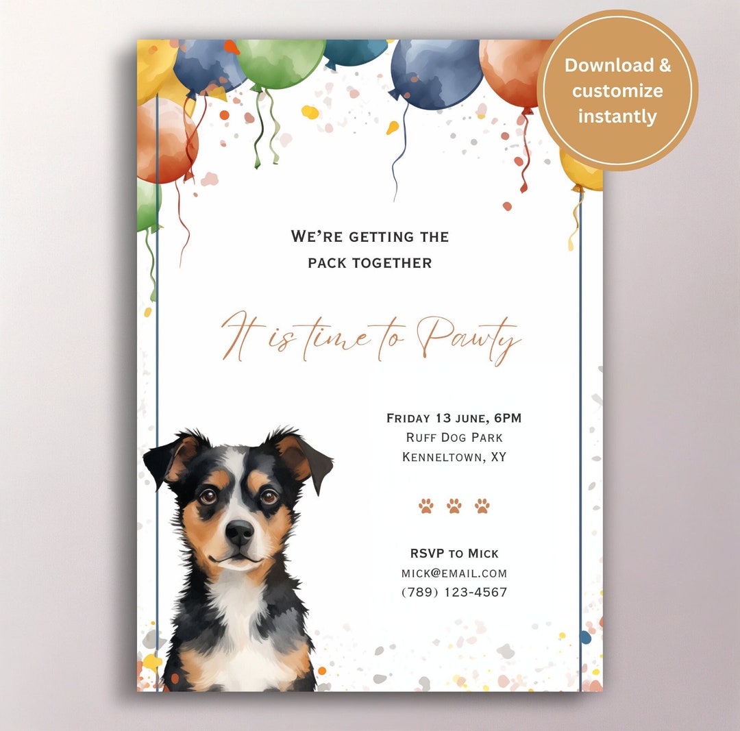 Editable Get the Pack Together Pawty Invitation for Dog Parties and ...