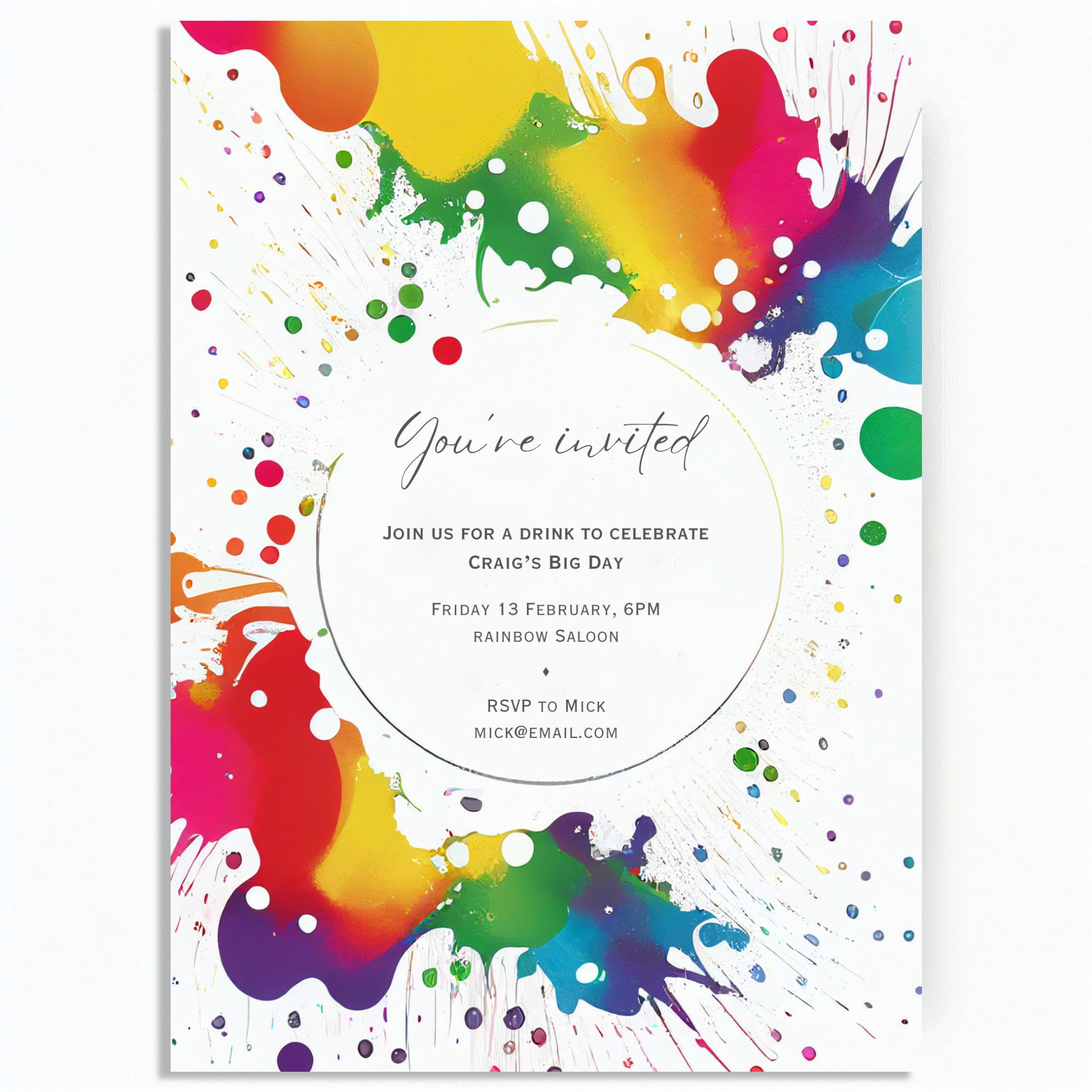 Editable Rainbow Splash Invitation for Cocktail Parties, Birthdays ...