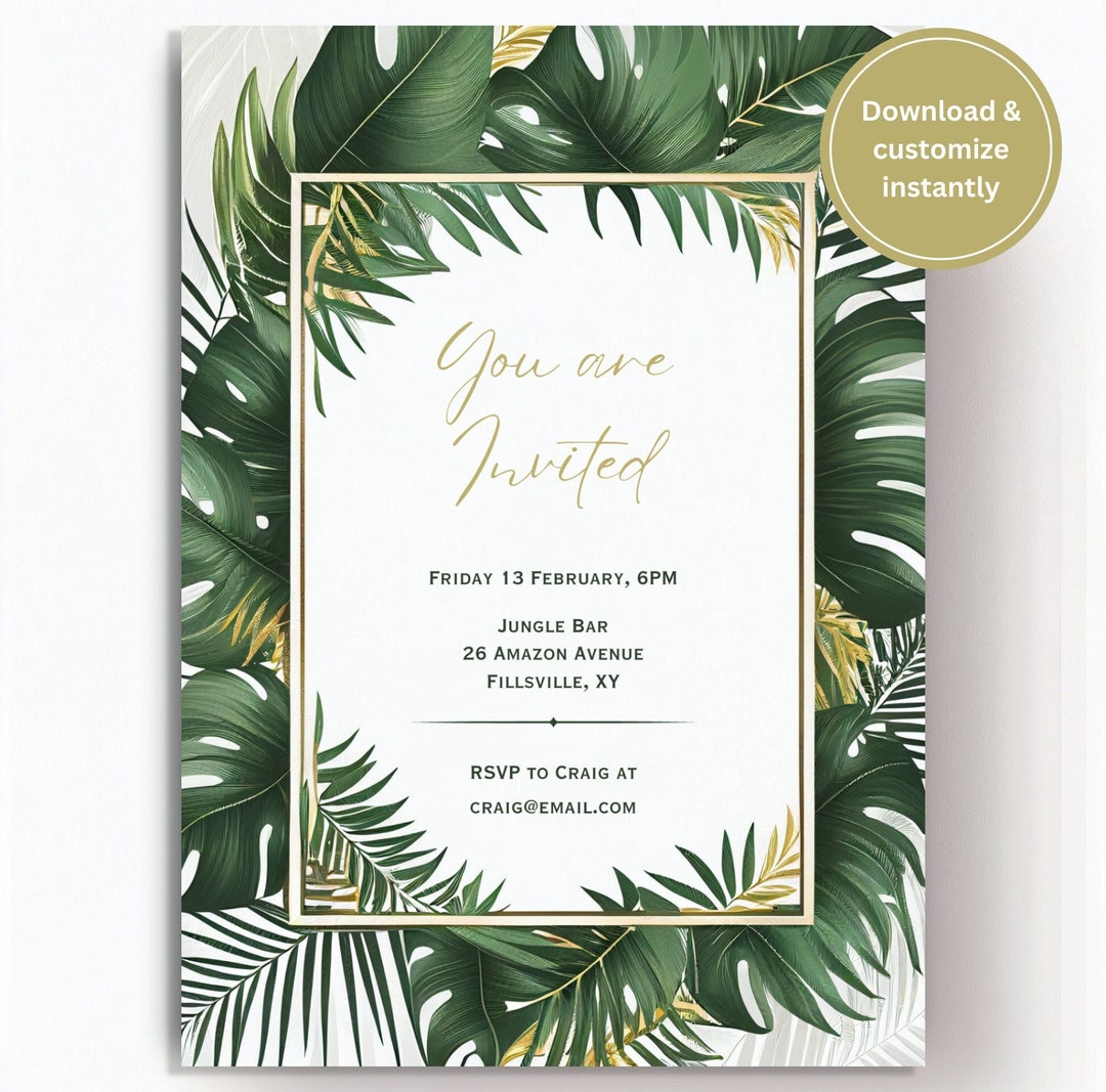 Editable Jungle Themed Invitation for Cocktail Parties, Birthdays ...