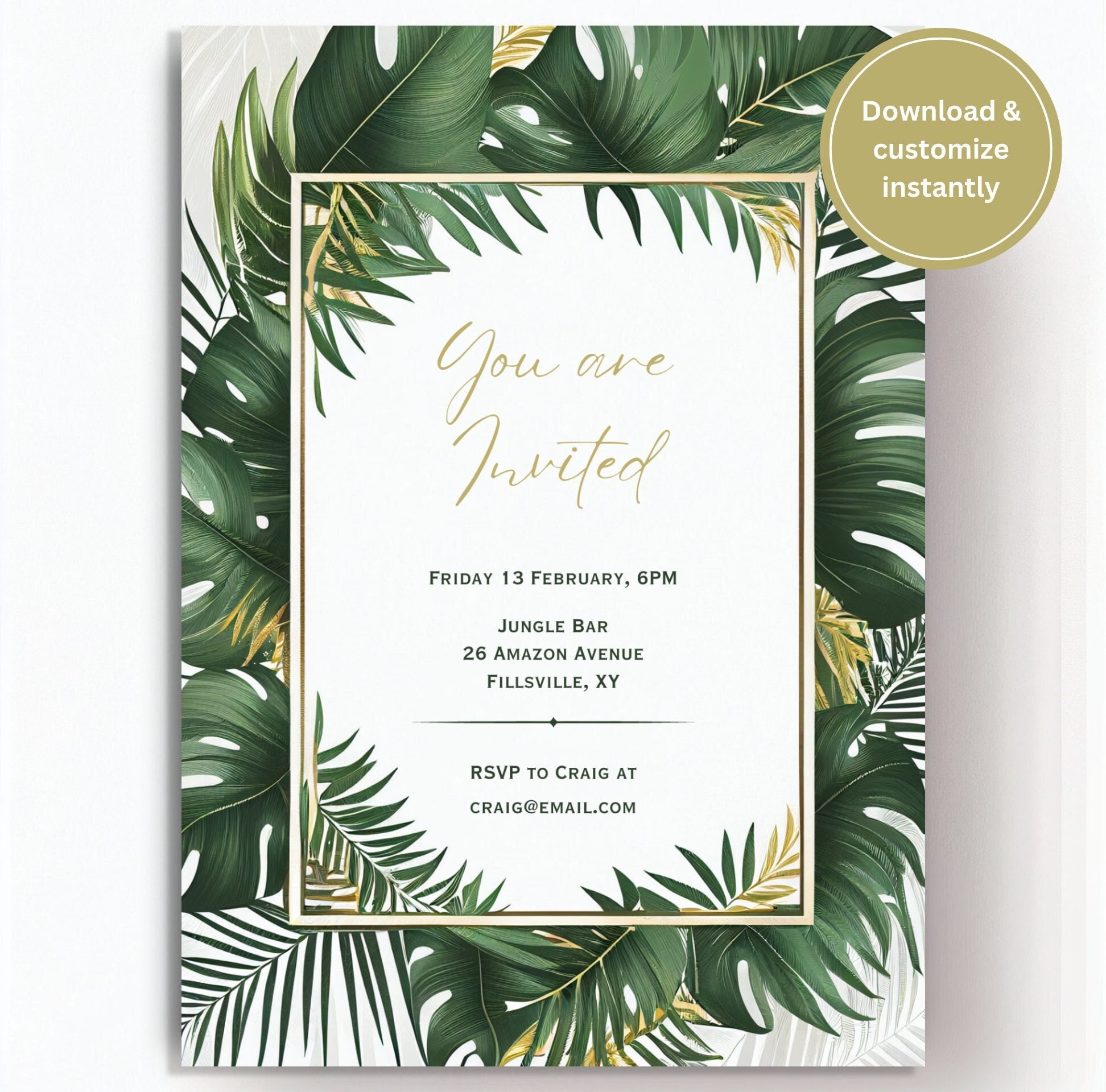 Editable Jungle Themed Invitation for Cocktail Parties, Birthdays ...
