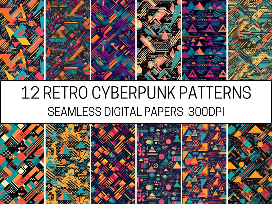 Retro Cyberpunk Digital Pattern PNG, JPG Commercial Use, Digital ...