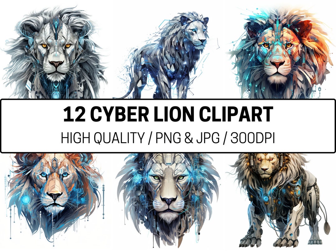 12 Cyber Lion Clipart Images, Commercial Use PNG JPG 300DPI, Digital ...