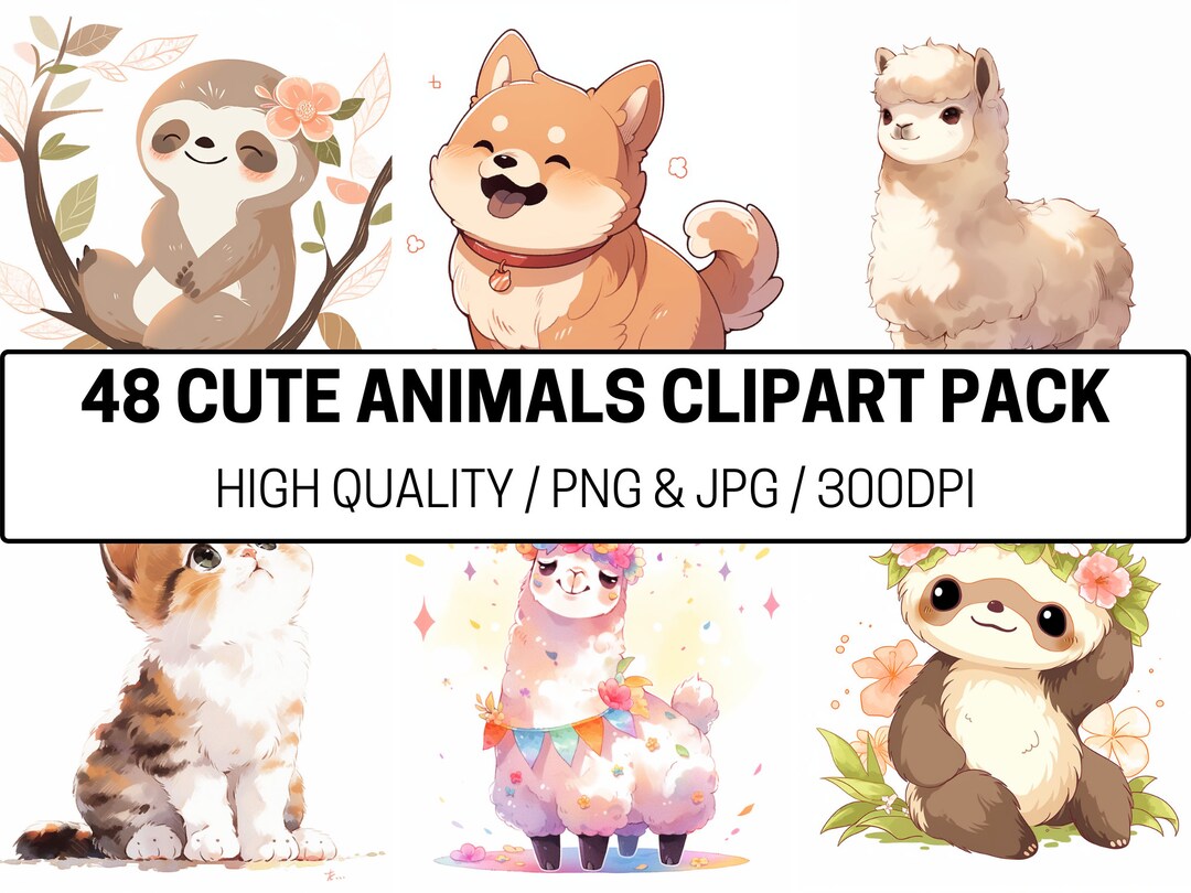 48 Cute Animal Mega Pack Clipart Images, Commercial Use PNG JPG 300DPI ...