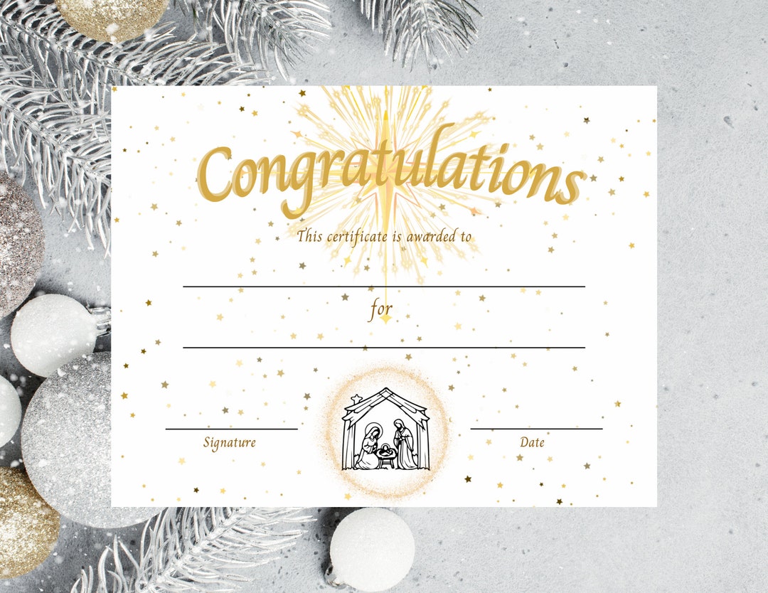 Printable Christmas Christian Certificate, Nativity Sunday School Award ...